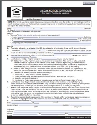 FREE 6+ 30-Day Eviction Notice Forms in PDF
