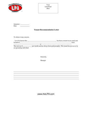 FREE 9+ Tenant Recommendation Letter Samples, PDF, MS Word, Google Docs