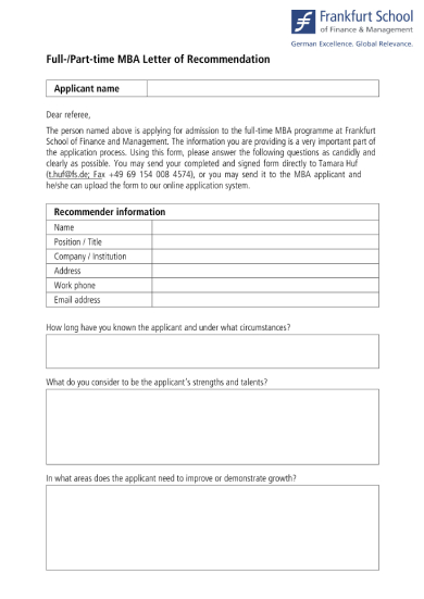 FREE 8+ MBA Recommendation Letters in MS Word | PDF