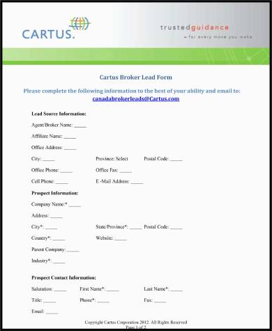 FREE 4+ Real Estate Lead Forms in PDF | MS Word