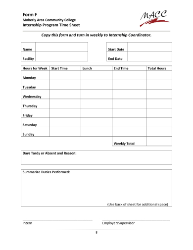 FREE 13+ Summer Intern Timesheet Samples, PDF, MS Word, Google Docs