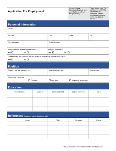 FREE 10+ New Job Application Forms in PDF | MS Word | Excel