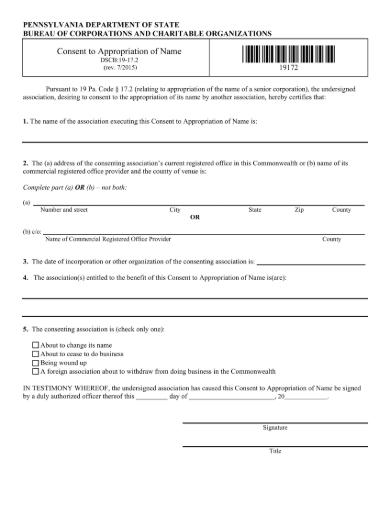 FREE 2+ Consent to Appropriation of Name Forms in PDF