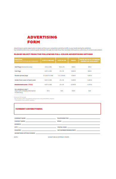 FREE 35+ Advertising Forms in PDF | MS Word | XLS
