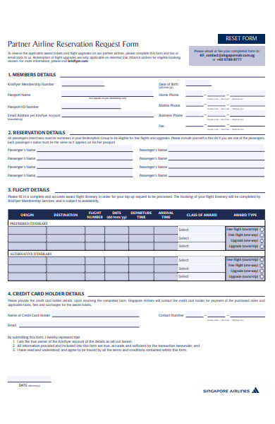 FREE 53+ Reservation Forms in PDF | MS Word | Excel
