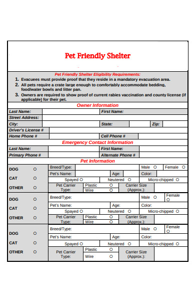FREE 30+ Animal Shelter Forms in PDF | MS Word