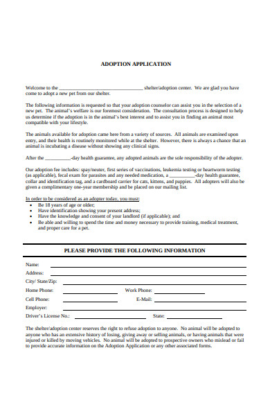 FREE 30+ Animal Shelter Forms in PDF | MS Word