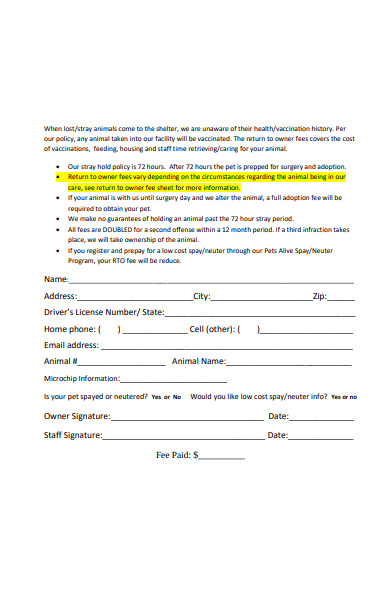 FREE 30+ Animal Shelter Forms in PDF | MS Word
