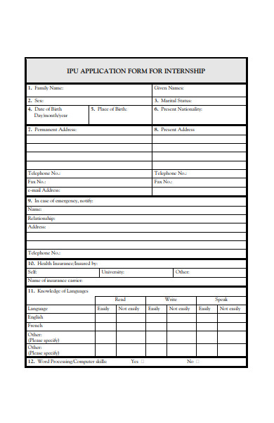 FREE 50+ Internship Application Form Samples, PDF, MS Word, Google Docs