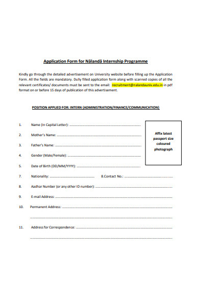 FREE 50+ Internship Application Form Samples, PDF, MS Word, Google Docs