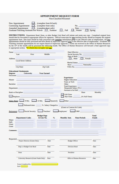 FREE 56+ Appointment Form Samples, PDF, MS Word, Google Docs