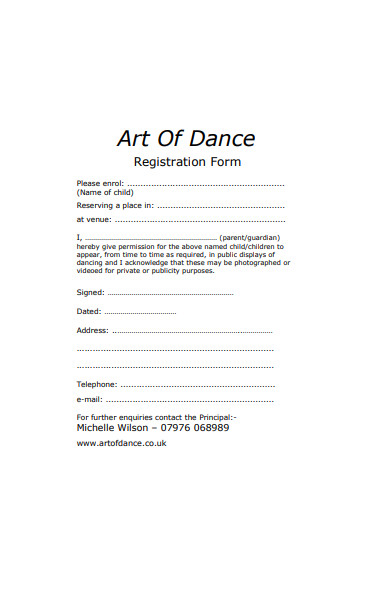 FREE 37+ Dance Registration Form Samples, PDF, MS Word, Google Docs
