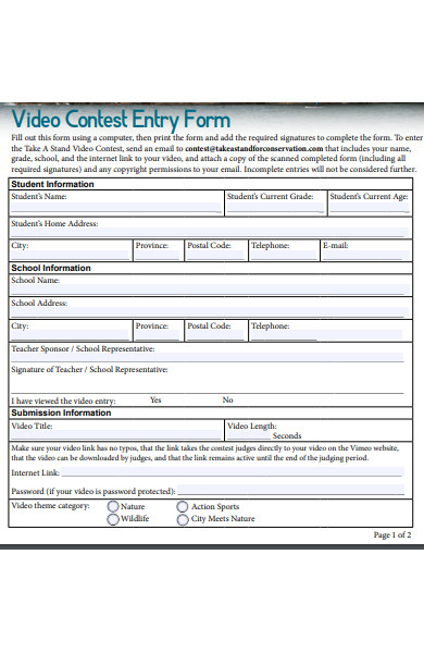 FREE 36+ Contest Entry Form Samples, PDF, MS Word, Google Docs, Excel