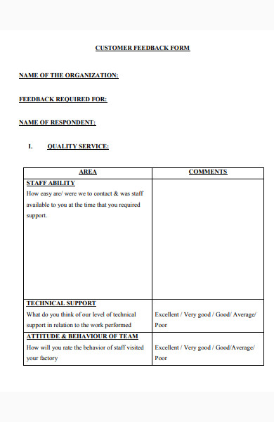 FREE 51+ Feedback Form Samples in PDF | MS Word | Excel