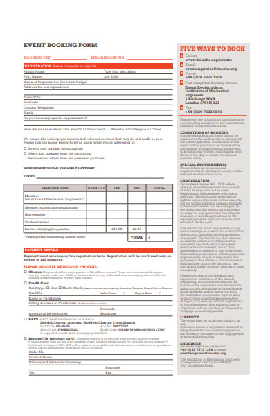 FREE 52 Event Booking Forms In PDF MS Word XLS