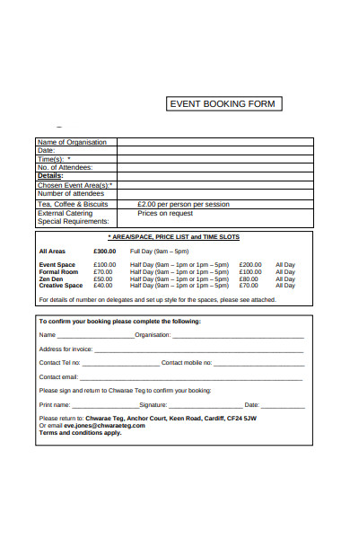 FREE 56+ Event Booking Form Samples, PDF, MS Word, Google Docs, Excel