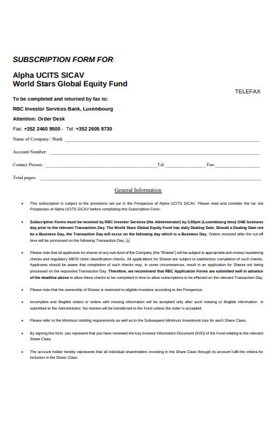 FREE 52+ Subscription Forms in PDF | MS Word | Excel