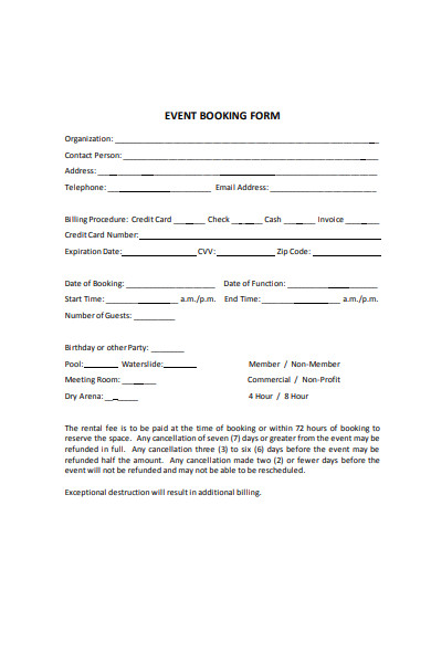 FREE 56+ Event Booking Form Samples, PDF, MS Word, Google Docs, Excel
