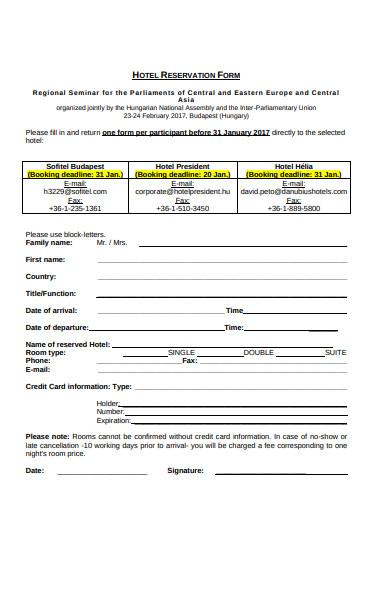FREE 53+ Reservation Forms in PDF | MS Word | Excel