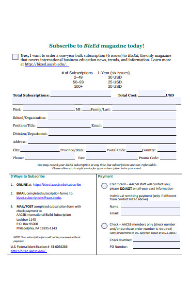 FREE 52+ Subscription Forms in PDF | MS Word | Excel
