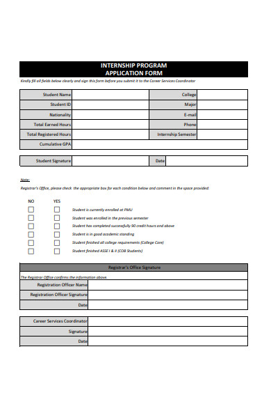 FREE 50+ Internship Application Form Samples, PDF, MS Word, Google Docs