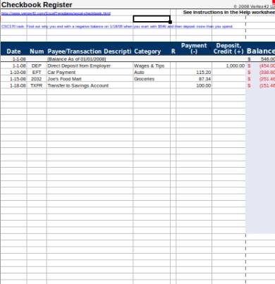 FREE 6+ Checkbook Register Forms in PDF | Excel