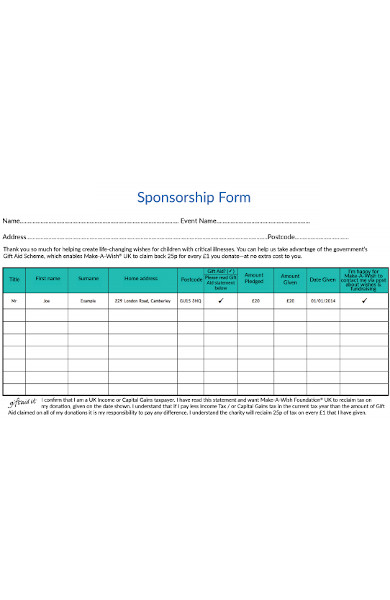 FREE 56+ Sponsorship Form Samples, PDF, MS Word, Google Docs, Excel
