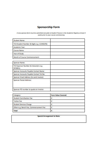 FREE 52+ Sponsorship Forms in PDF | MS Word | Excel
