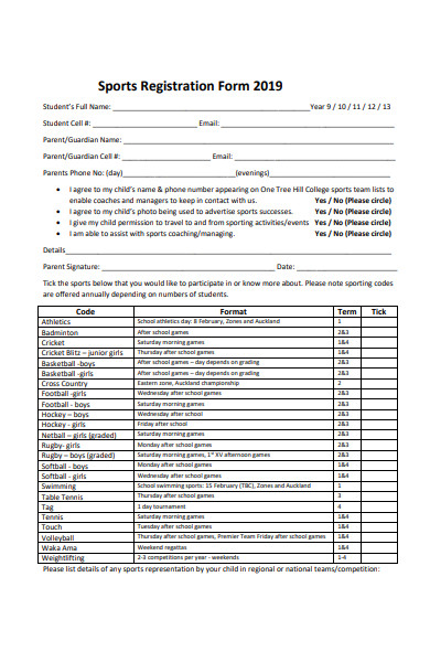 FREE 37+ Best Sports Registration Forms in PDF | MS Word | Excel