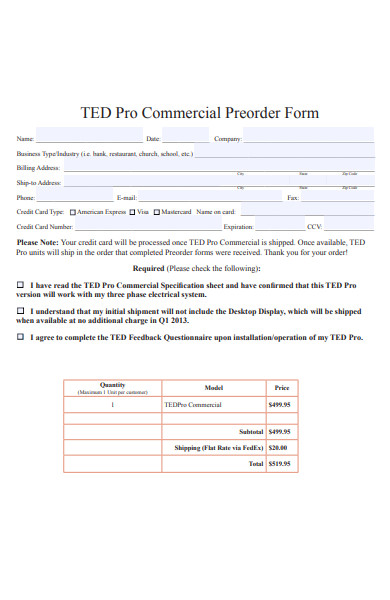 FREE 51+ Pre Order Forms in PDF | MS Word | Excel