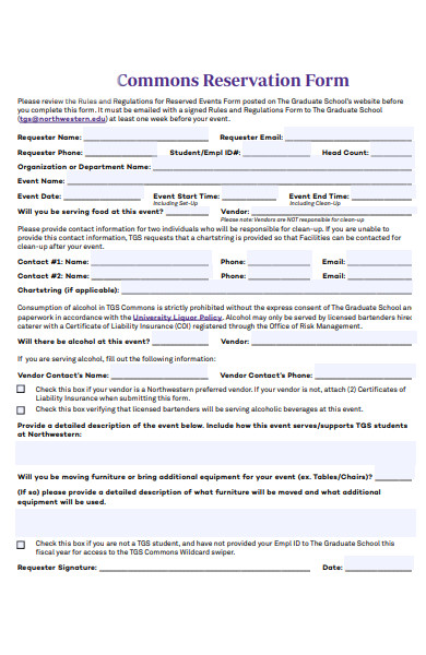 FREE 53+ Reservation Forms in PDF | MS Word | Excel