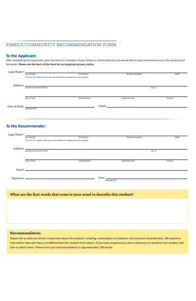 FREE 50+ Recommendation Forms in PDF | MS Word