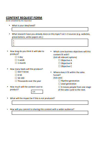 FREE 32+ Content Forms in PDF | MS Word | Excel
