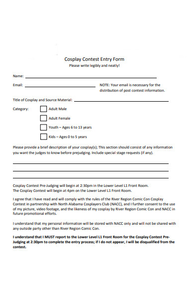 FREE 36+ Contest Entry Form Samples, PDF, MS Word, Google Docs, Excel