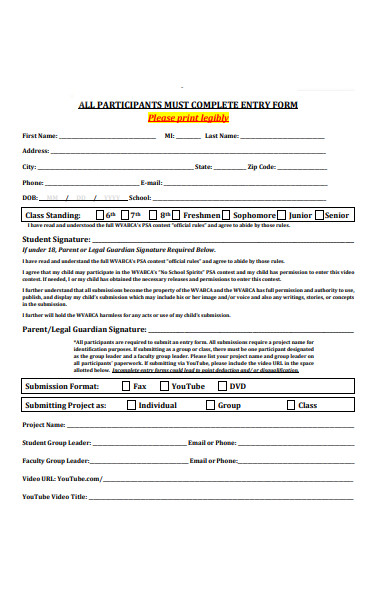 FREE 36+ Contest Entry Form Samples, PDF, MS Word, Google Docs, Excel