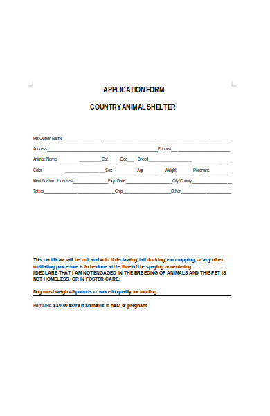FREE 30+ Animal Shelter Forms in PDF | MS Word