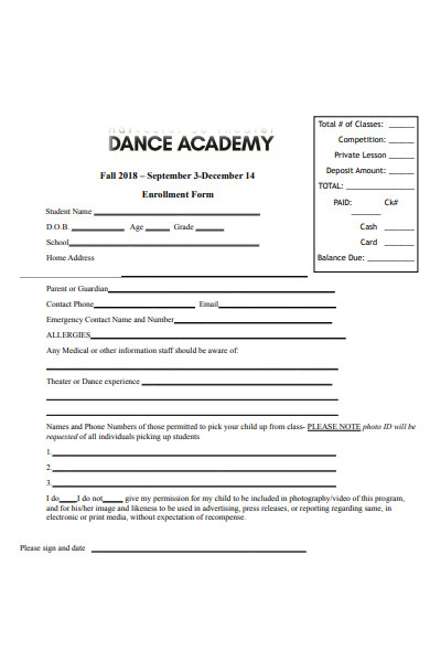 23 Dance Academy Admission Form Sample DocTemplates
