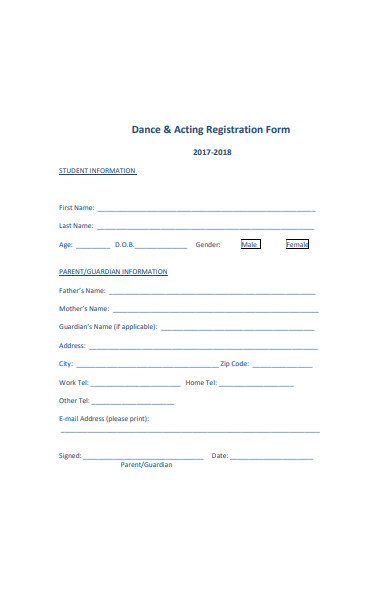 FREE 37+ Dance Registration Form Samples, PDF, MS Word, Google Docs