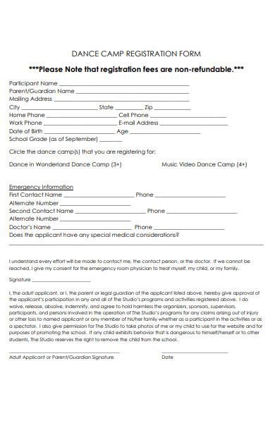 FREE 37+ Dance Registration Form Samples, PDF, MS Word, Google Docs
