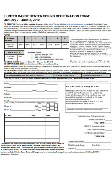 FREE 37+ Dance Registration Form Samples, PDF, MS Word, Google Docs