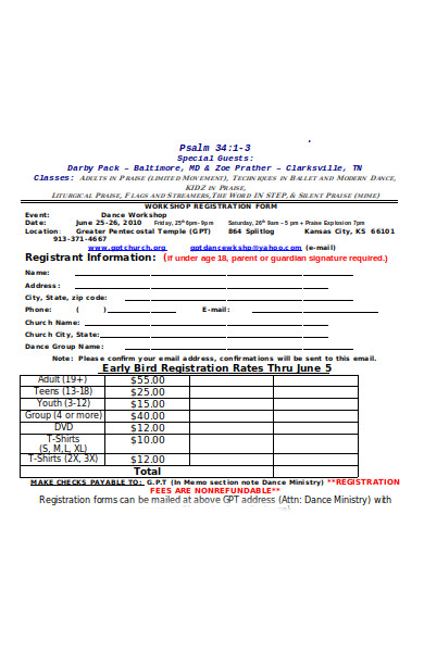 FREE 33+ Dance Registration Forms in PDF | MS Word