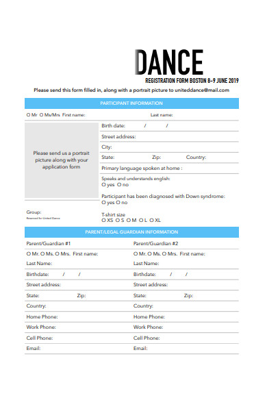 FREE 37+ Dance Registration Form Samples, PDF, MS Word, Google Docs