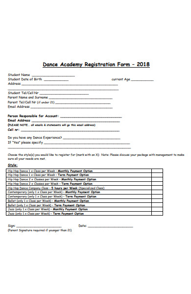 FREE 37+ Dance Registration Form Samples, PDF, MS Word, Google Docs