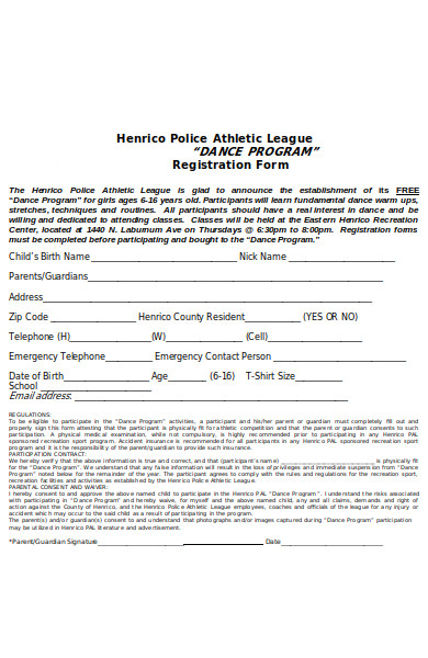 FREE 33+ Dance Registration Forms in PDF | MS Word