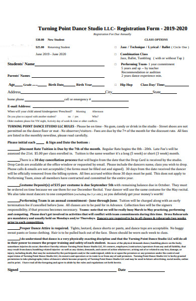 FREE 37+ Dance Registration Form Samples, PDF, MS Word, Google Docs