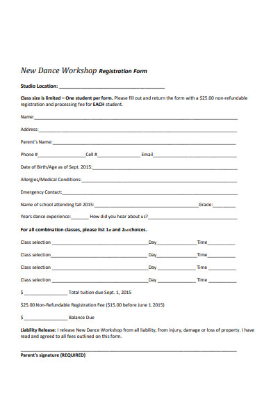 FREE 37+ Dance Registration Form Samples, PDF, MS Word, Google Docs