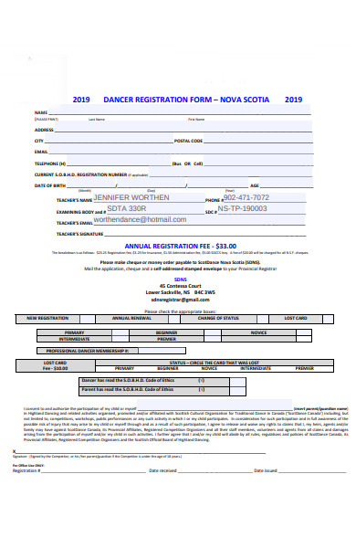 FREE 37+ Dance Registration Form Samples, PDF, MS Word, Google Docs