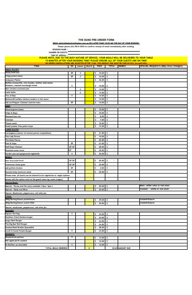 FREE 51+ Pre Order Forms in PDF | MS Word | Excel