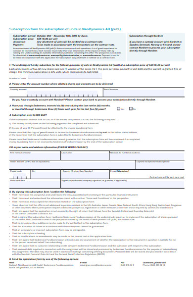 FREE 52+ Subscription Forms in PDF | MS Word | Excel