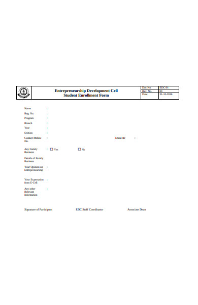 FREE 56+ Enrolment Form Samples, PDF, MS Word, Google Docs, Excel